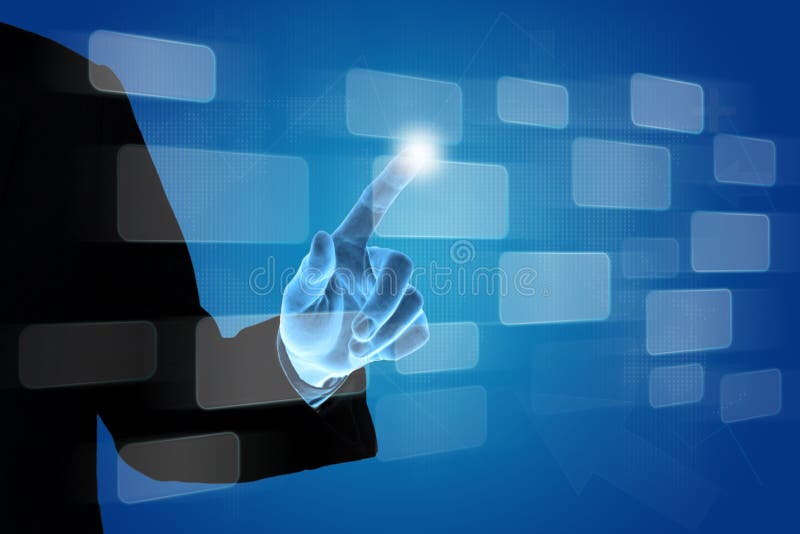 Hand Pushing Book Online Button on Touch Screen Stock Photo - Image of ...