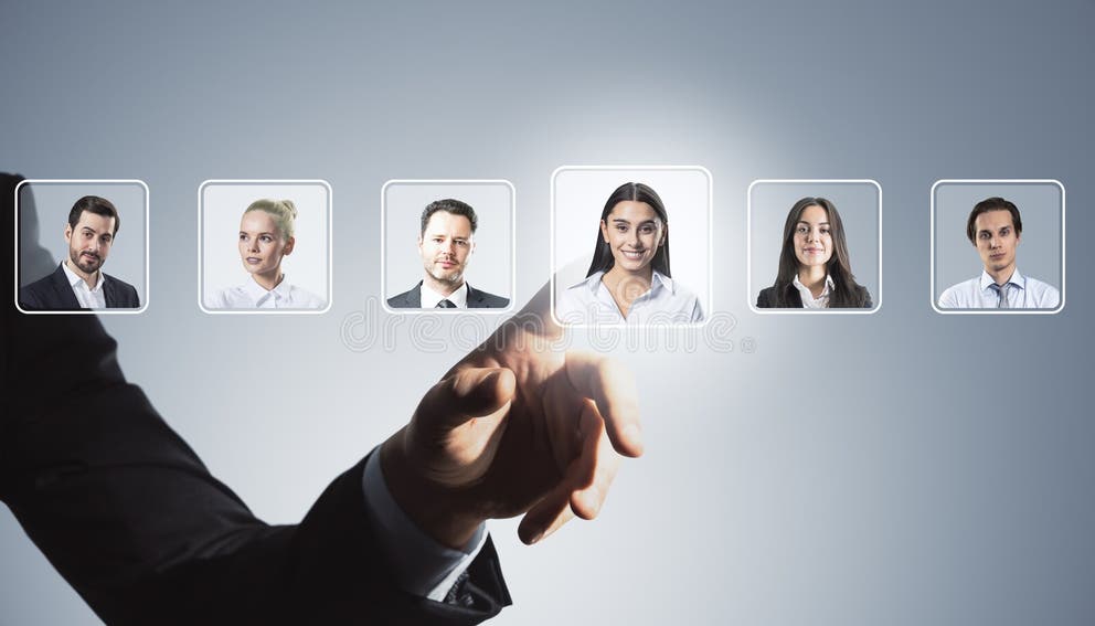 Business Hand Selecting Candidate Profile from Digital Interface with ...