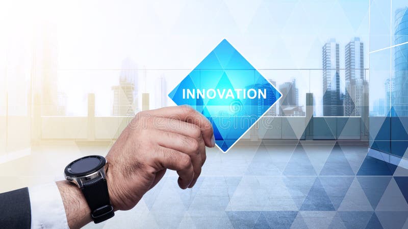 Business Hand Showing Innovation Text. New Ideas with Innovative ...