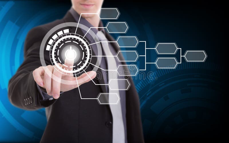Business Hand Touch Screen Interface Flow Chart Stock Photo - Image of ...