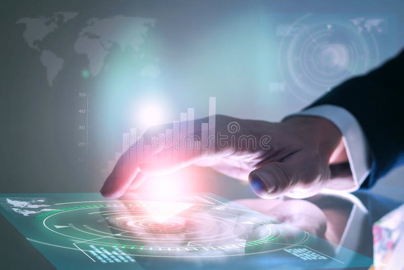 Business Hand Touching Data Screen. Futuristic Technology Concept ...