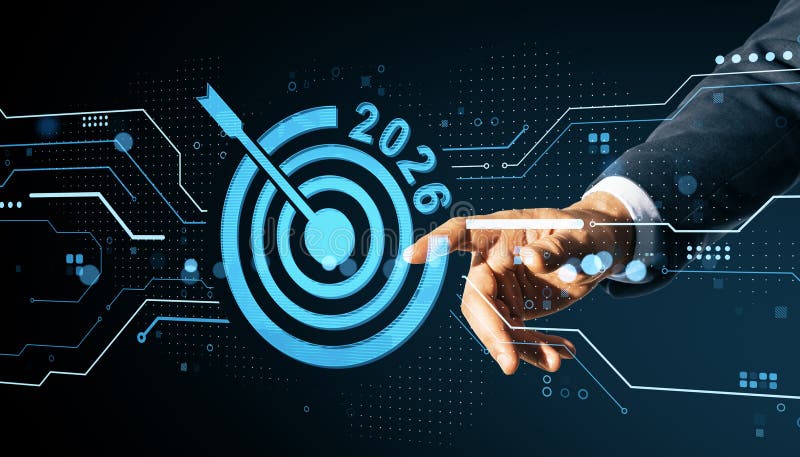 Business Hand Touching Digital Target Interface with 2026 Goal on ...