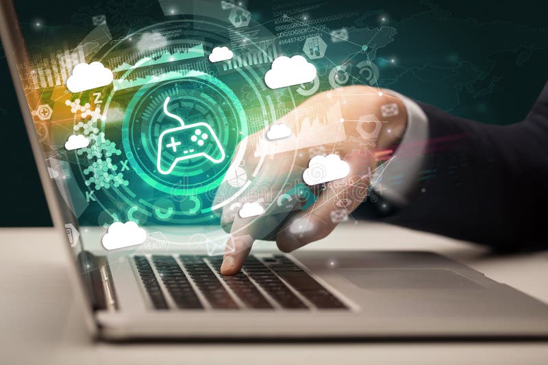 Business Hand Typing on a Modern Laptop Stock Illustration ...