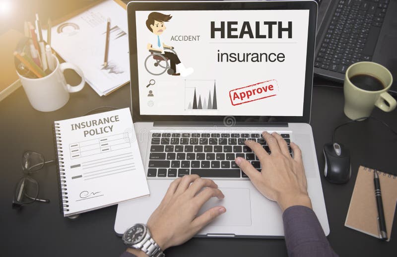 Business Hand Using Computer with Protection Health Insurance Stock ...