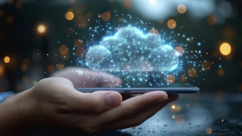 Business Hand Using Smartphone with Virtual Popup Icon of Cloud ...