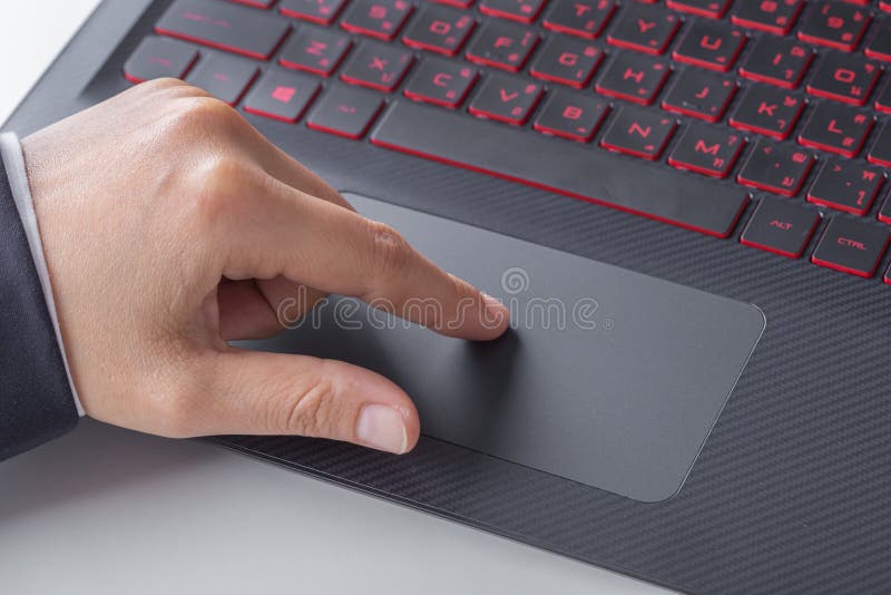 Business Hand Working on a Laptop Touchpad Stock Image - Image of ...