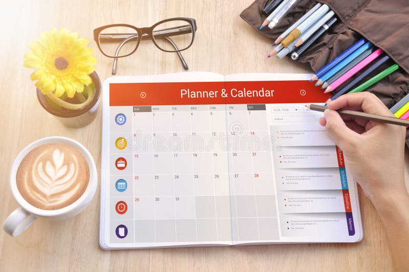 Business Hand Write on Notebook with Calender Planner. Stock Image ...