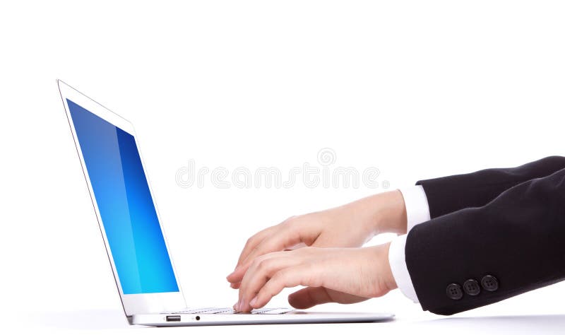 Business Hand Writing On Laptop Stock Image - Image of desk, occupation ...