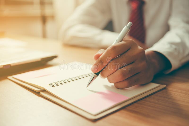 Business Hand Writing Notebook Stock Photo - Image of school, desk ...