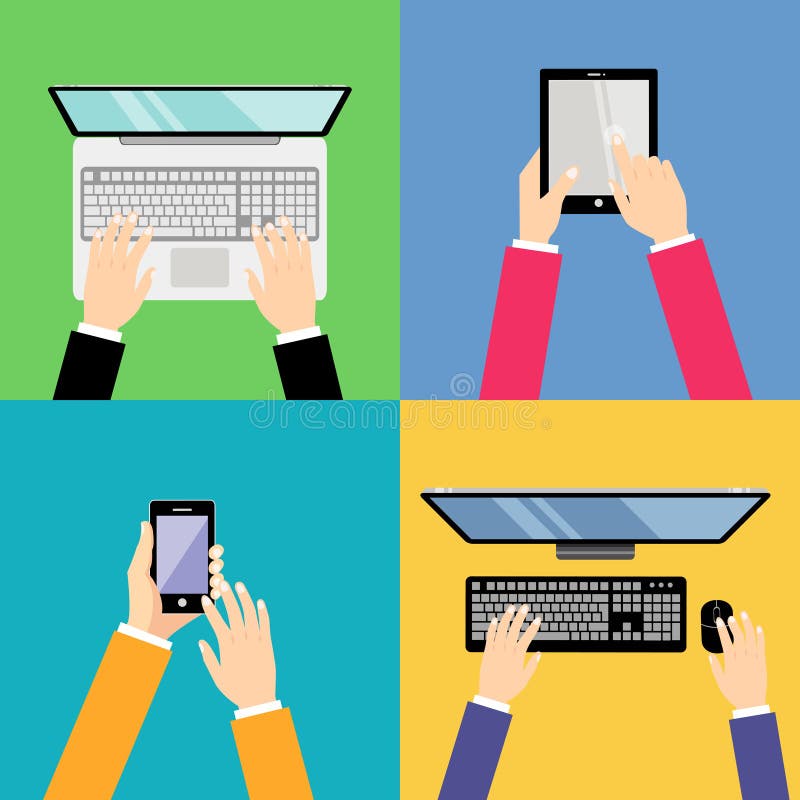 Business Hands with Gadgets Stock Vector - Illustration of human, flat ...