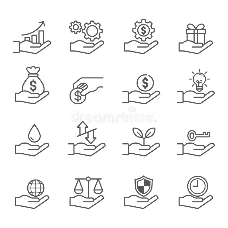 Business Hands Line Icon Set Stock Vector - Illustration of stroke ...