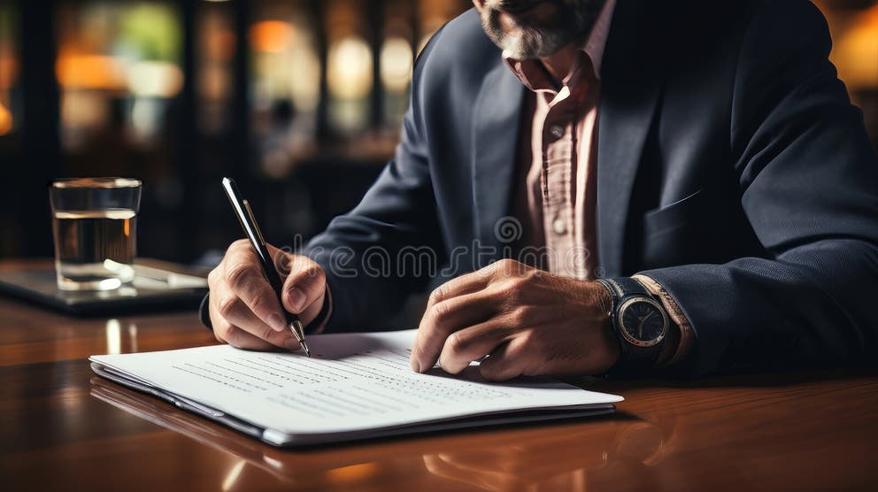 Business Hands Typing on a Paper. Generative AI. Stock Illustration ...