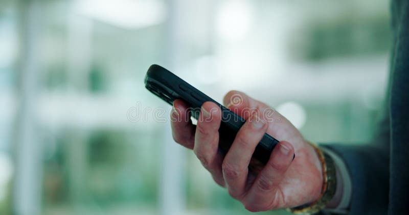 Business, Hands and Typing with Phone in Office for Text Message, Check ...