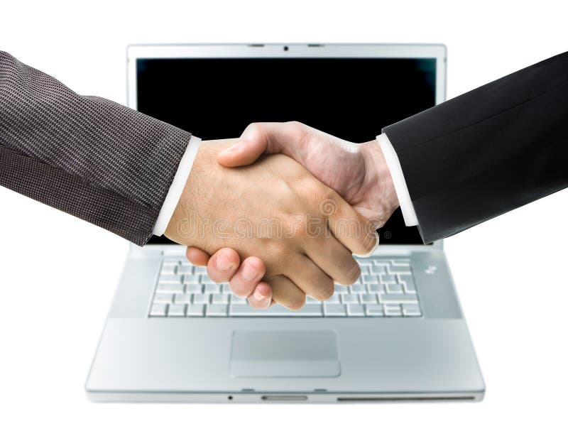 Handshake through computer stock photo. Image of hand - 4542818
