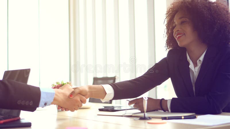 Business Handshake African Woman Happy Stock Image - Image of portrait ...