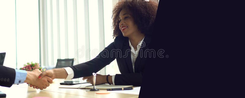 Business Handshake African Woman Happy Stock Image - Image of greeting ...