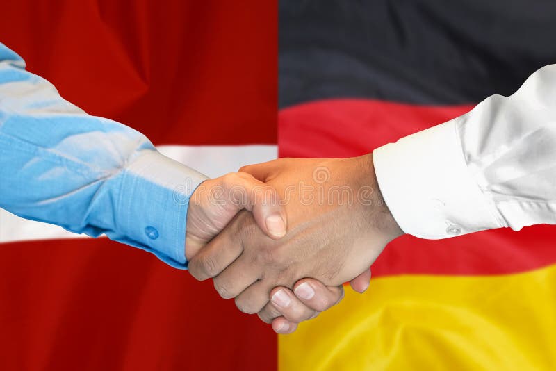 Handshake on Germany Flag Background Stock Image - Image of friendly ...