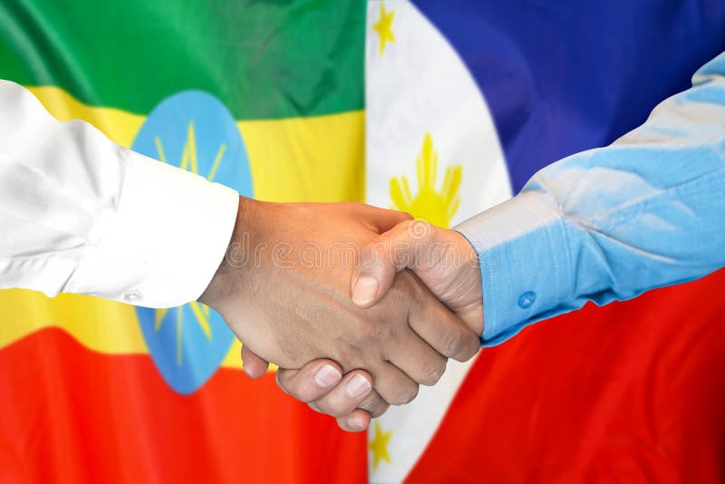 Handshake on Philippines Flag Background Stock Image - Image of ...