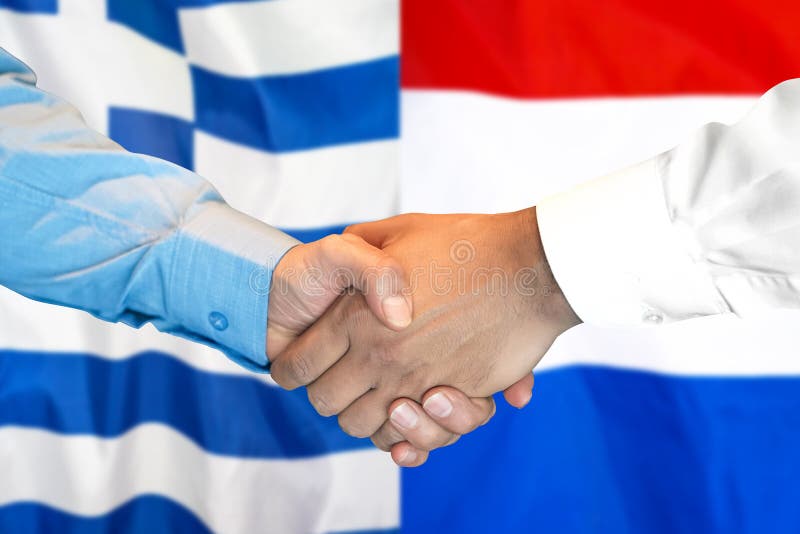 Handshake on Greece and Austria Flag Background Stock Image - Image of ...