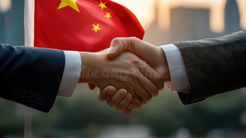 Business Handshake with China Flag Backdrop at Sunset Stock ...
