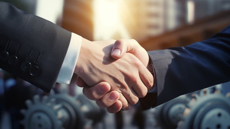 Business Handshake Closeup, in the Background are the Projects of ...