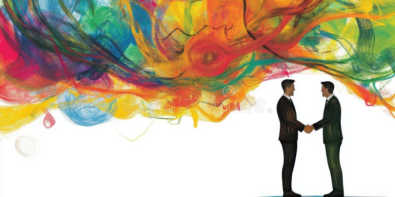 Business Handshake Collaboration with Colorful Abstract Concept Art ...
