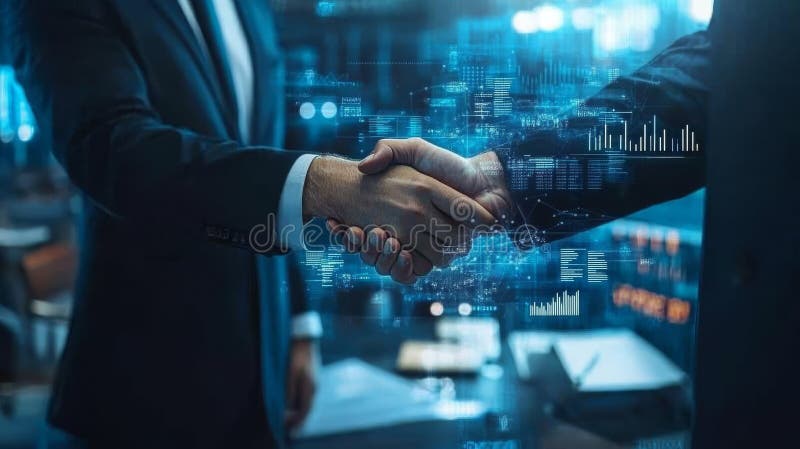 Business Handshake with Digital Interface Overlay Representing ...