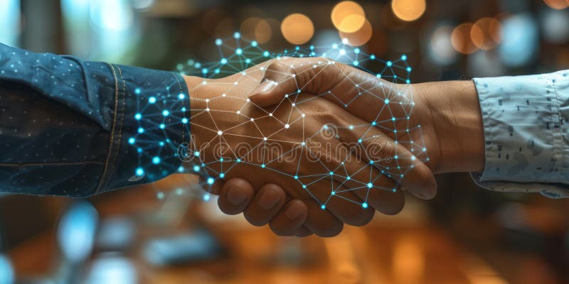Business Handshake with Digital Network Overlay Stock Illustration ...