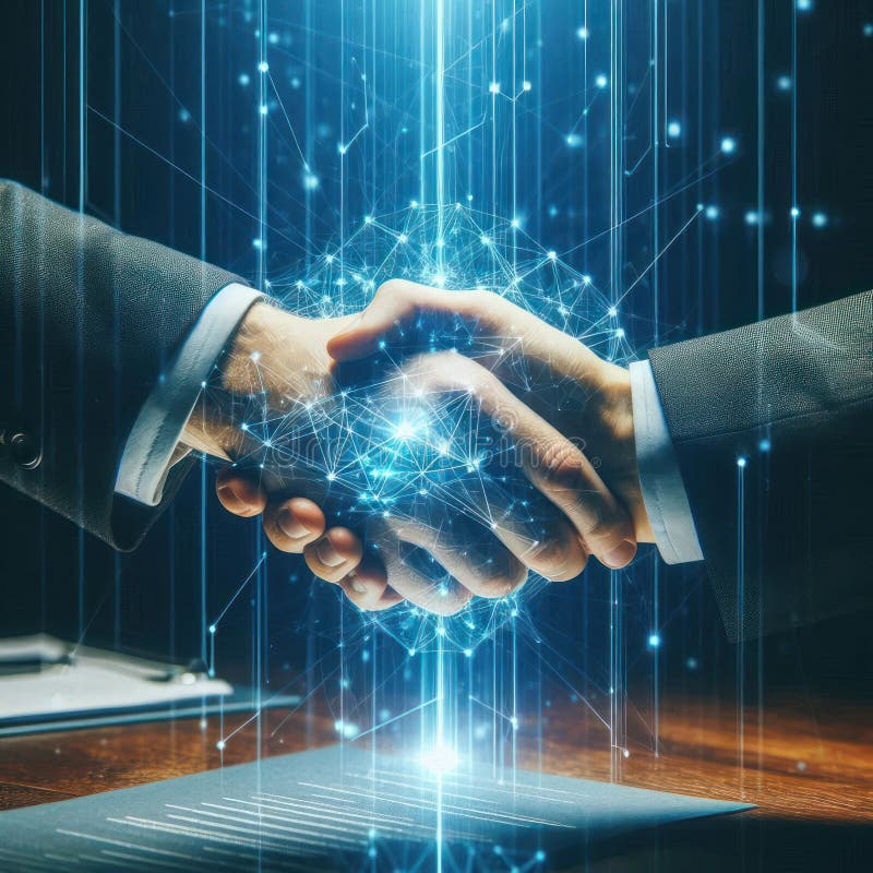 A Business Handshake with Digital Networks. Stock Image - Image of ...