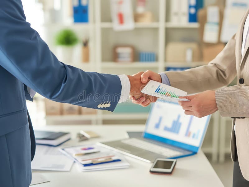 Business Handshake with Document Exchange Stock Photo - Image of ...