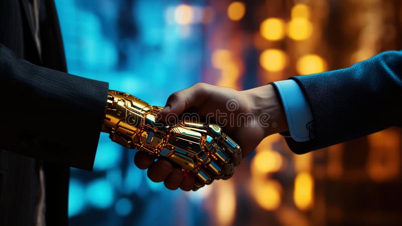 Business Handshake between Human and AI in a Futuristic Setting Stock ...