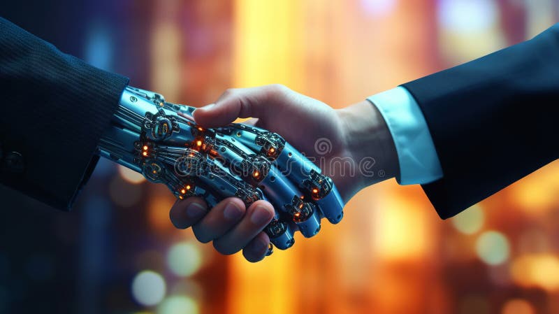 Business Handshake between Human and AI in a Futuristic Setting Stock ...