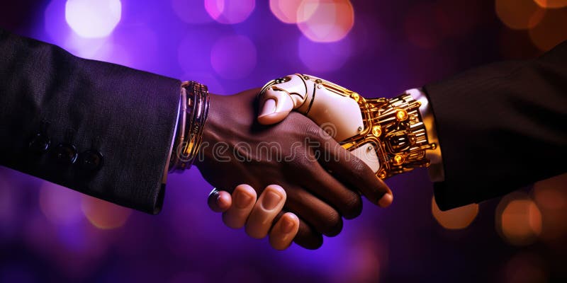 Business Handshake of Human and Robot. Collaboration of Artificial ...