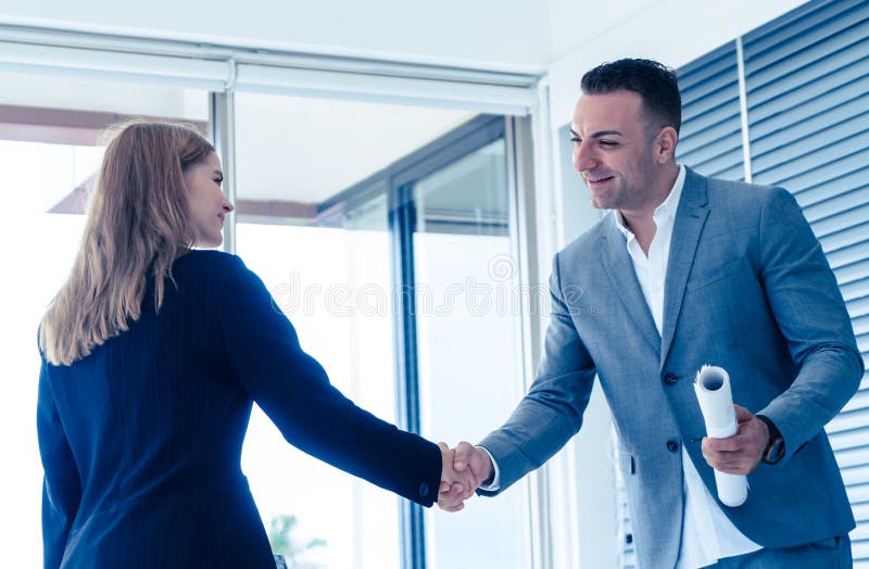 Handshake between Male and Female Business Man Stock Image - Image of ...