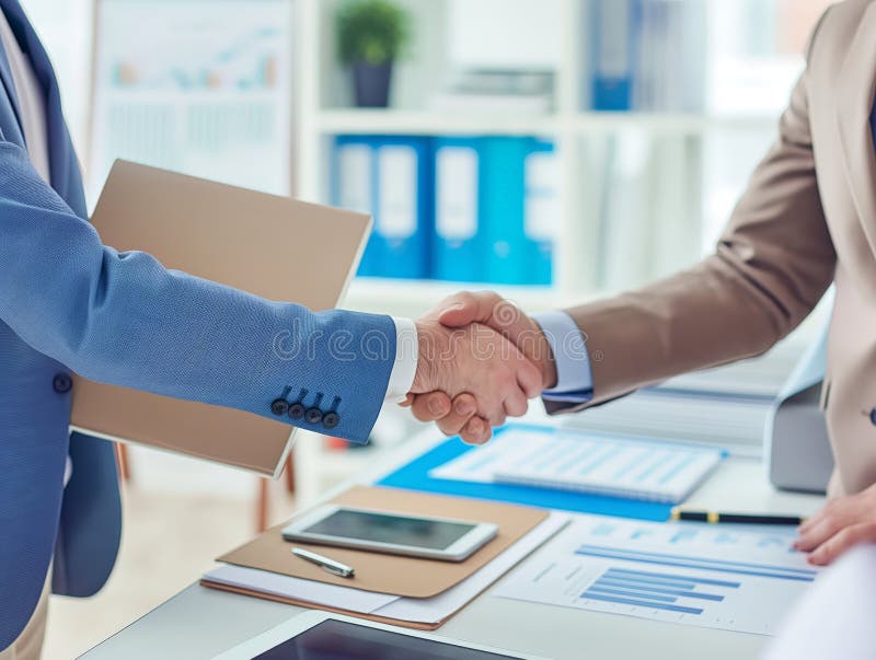 Business Handshake in Office Setting Stock Illustration - Illustration ...