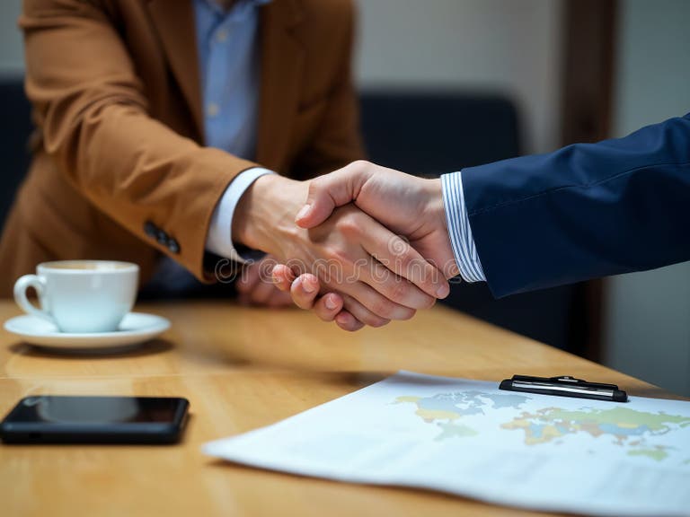 Successful Business Agreement with Handshake Over Documents Stock ...