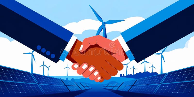 Business Handshake with Renewable Energy Backdrop, Symbolizing ...