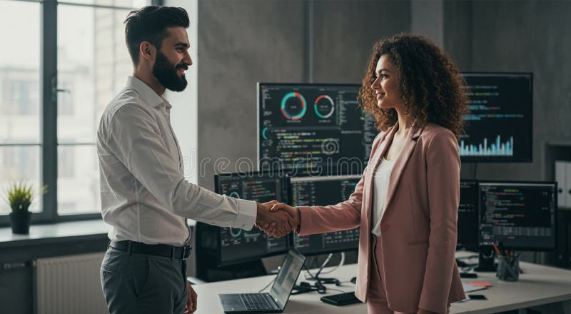 Business Handshake in Tech Office Stock Illustration - Illustration of ...