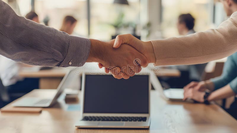 Business Handshake between Two Professionals in Office Stock ...