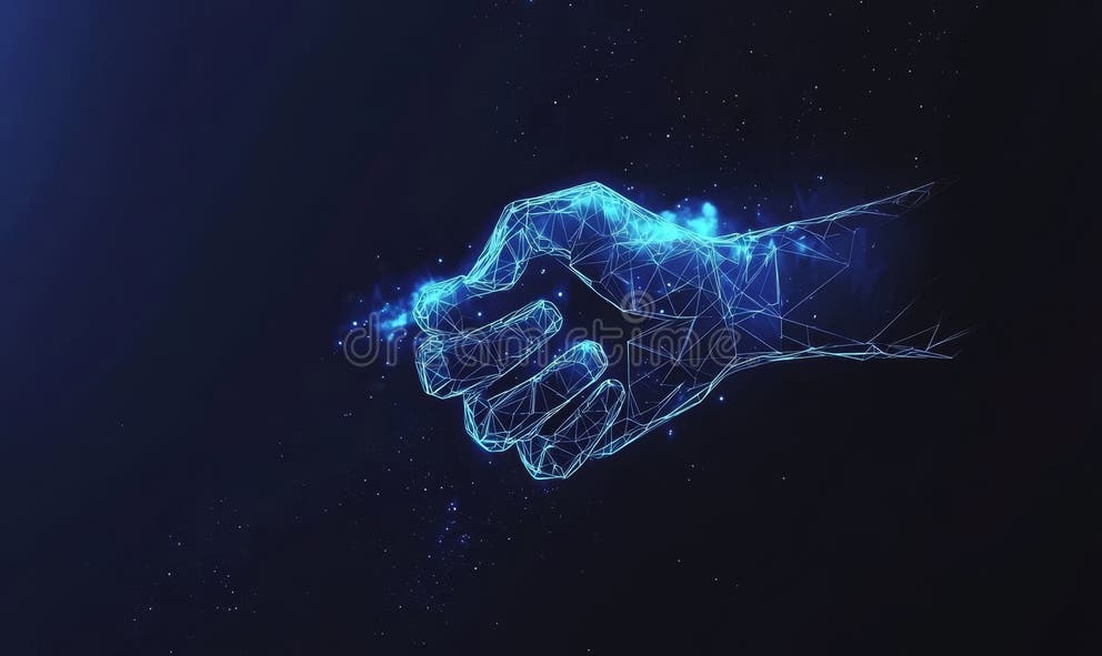 A Business Handshake Visualized in Glowing Blue, with a Low Polygon ...