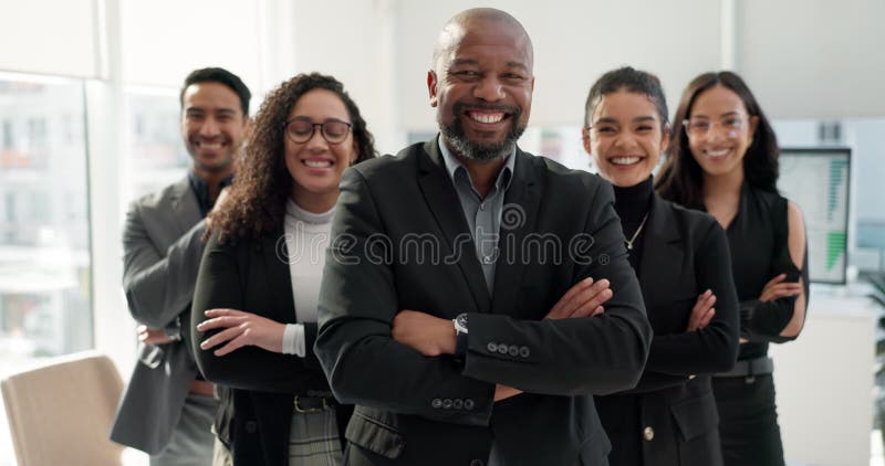 Diversity Face And Happy Business People With Arms Crossed Confidence