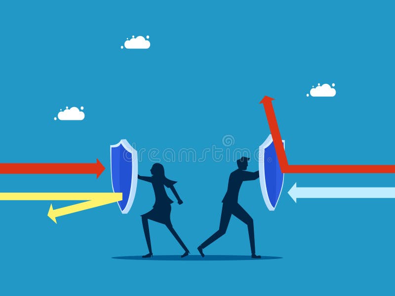 Business Hedging or Threat Protection. Business Team with Arrow Attack ...