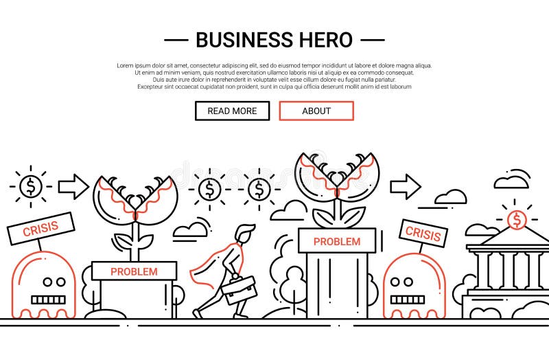 Business Hero Line Flat Design Banner with Superhero Businessman Stock ...