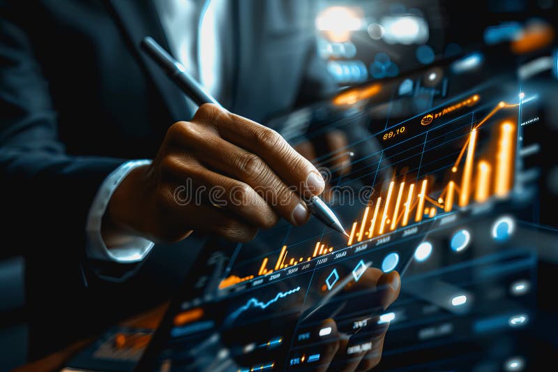 Business Holographic Financial Graph Charts Futuristic Interface Analytics and Financial Growth ...