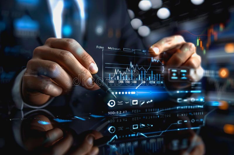 Business Holographic Financial Graph Charts Futuristic Interface Analytics and Financial Growth ...