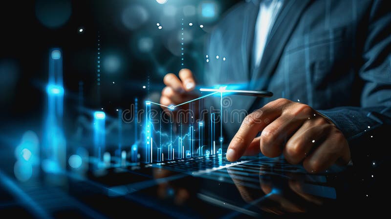 Business Holographic Financial Graph Charts Futuristic Interface Analytics and Financial Growth ...