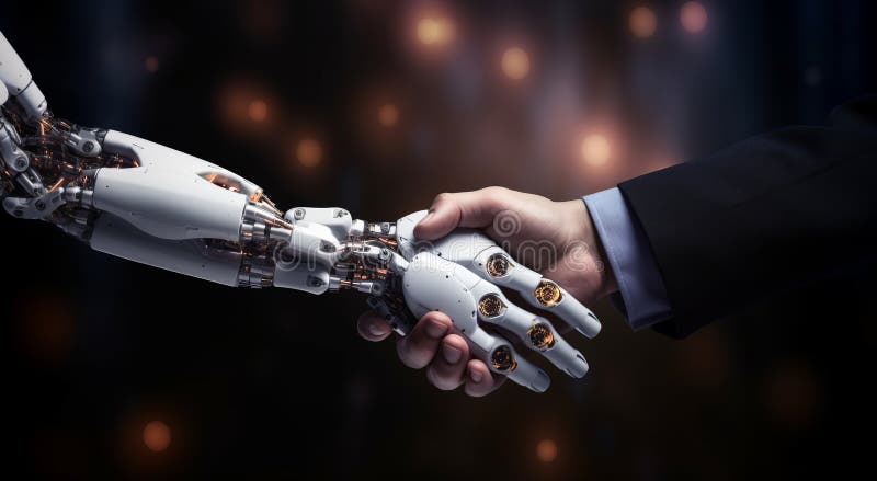 Business Human and Robot Hands in Handshake. Artificial Intelligence ...