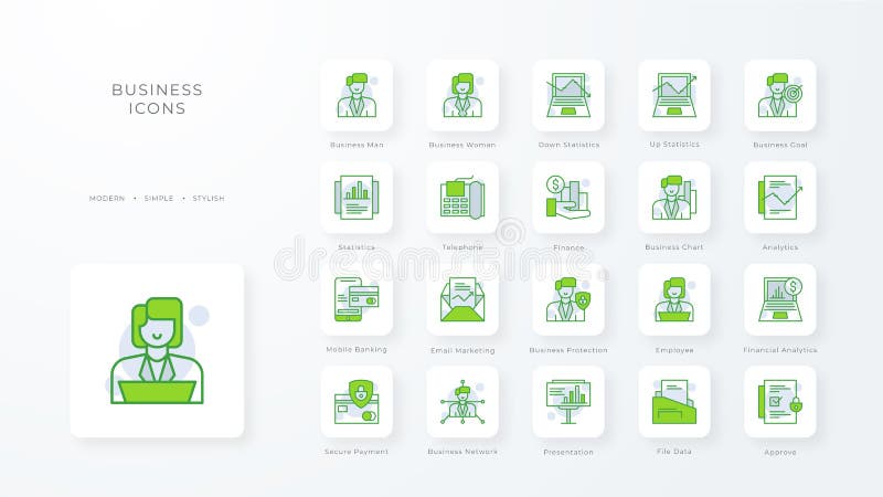 Business Icon Collection with Green Duotone Style. Corporate, Currency ...