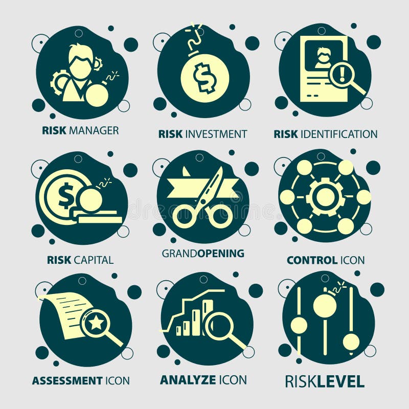 Business Icon Set with Risk Management, RISK INVESTMENT, Level of Risk ...