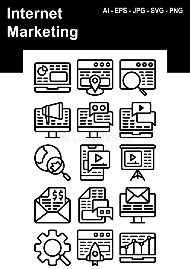 Internet Marketing Icon Set Stock Illustration - Illustration of ...